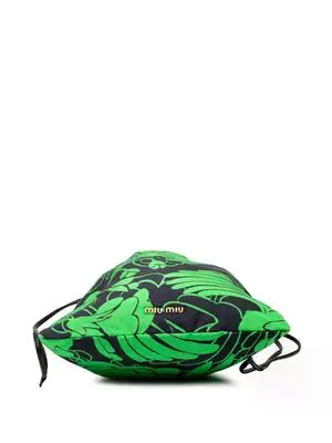 Miu Miu Canvas Floral Botanical Print Drawstring Pouch Clutch Bag - Black