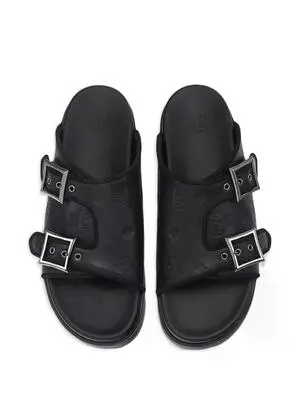 Mcm Embossed Monogram Leather Sandals