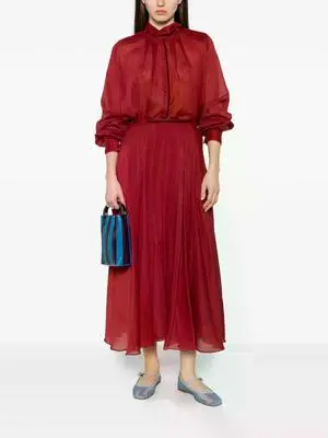 FORTE_FORTE Velvet Trimmed Panelled Midi Skirt - Red