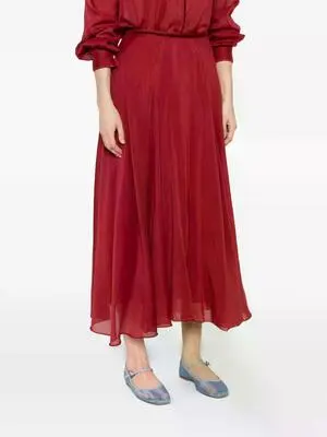 FORTE_FORTE Velvet Trimmed Panelled Midi Skirt - Red