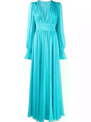 BLANCA VITA Plunging V-neck Gown - Blue