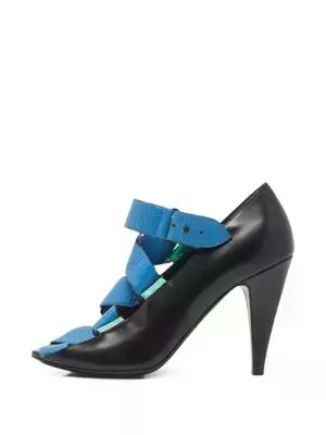 Balenciaga And Blue Leather Peep-toe Strap Pumps - Black