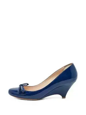 Prada Patent Bow Detail Wedge Pumps