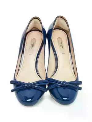 Prada Patent Bow Detail Wedge Pumps