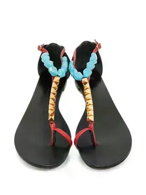 GIUSEPPE ZANOTTI Embellished Leather Flat Sandals