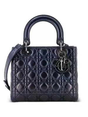 Dior Lady Macrocannage Crinkled Calfskin Satchel - Blue