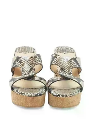 JIMMY CHOO Atia Python-embossed Leather Wedge Sandals