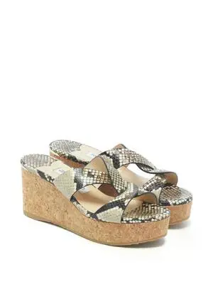 JIMMY CHOO Atia Python-embossed Leather Wedge Sandals