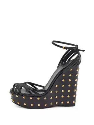Gucci Gold-tone Spike Embellished Wedge Sandals
