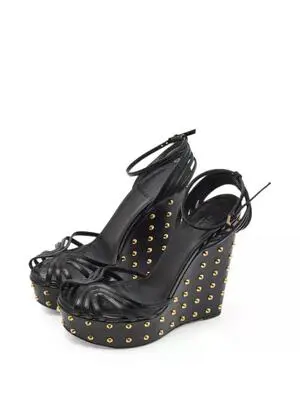 Gucci Gold-tone Spike Embellished Wedge Sandals