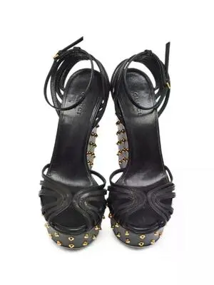 Gucci Gold-tone Spike Embellished Wedge Sandals