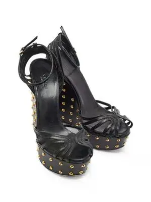 Gucci Gold-tone Spike Embellished Wedge Sandals