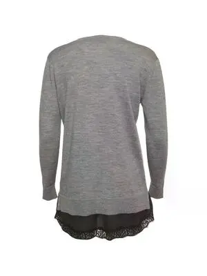 Sandro Fine Knit Lace Trim V-neck Sweater