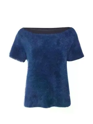 LOUIS VUITTON Faux Fur Detail Boat Neck Top - Blue