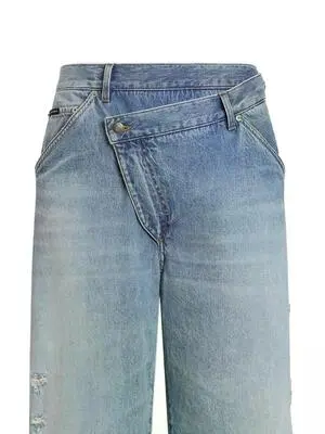 Dolce & Gabbana Asymmetric Waistband Distressed Jeans