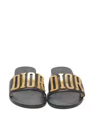 Dior Leather Gold-tone Logo Plaque Flat Sandals