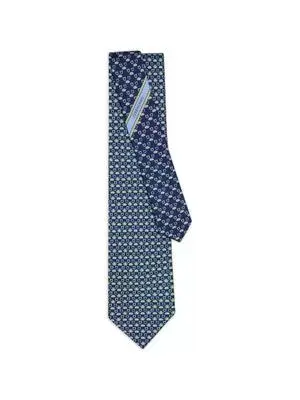 FERRAGAMO Silk Frog And Lily Pad Printed Neck Tie - Blue