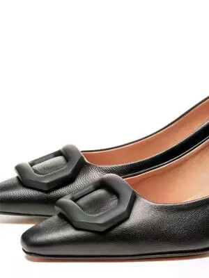 POCHE PARIS Buckled Pointed Toe Kitten Heel Pumps