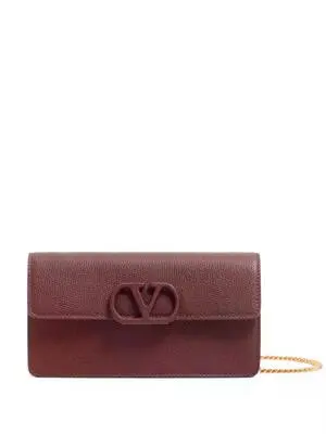 Valentino Garavani Vlogo Signature Grainy Calfskin Wallet With Chain - Red