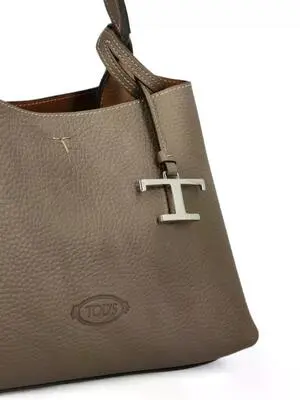 TOD'S Grained Leather Handbag With T Timeless Pendant