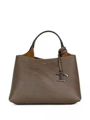 TOD'S Grained Leather Handbag With T Timeless Pendant - Grey