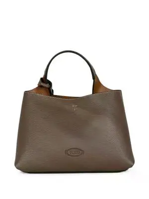 TOD'S Grained Leather Handbag With T Timeless Pendant - Grey
