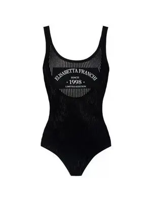Elisabetta Franchi Ribbed Logo Bodysuit - Black