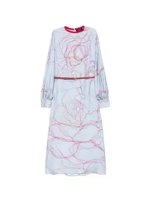 Fabiana Filippi Floral Print Belted Midi Dress - Blue
