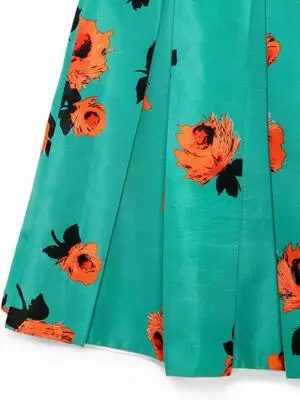 Prada Floral Print Pleated Midi Skirt