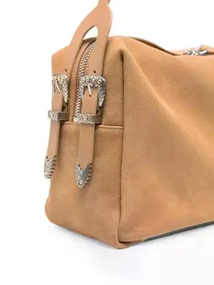 Pinko Large Keeper Suede Shoulder Bag - Neutrals