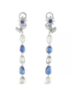 LB EXCLUSIVE Platinum Floral Motif Diamond And Sapphire Drop Earrings - Silver
