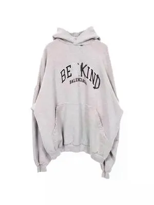 Balenciaga Distressed Slogan Print Hoodie - Grey