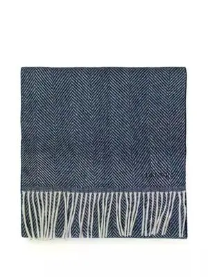LANVIN Herringbone-pattern Fringed Scarf - Blue