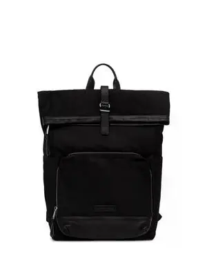 Marc O'polo Roll-top Backpack With Calf-leather Trim - Black