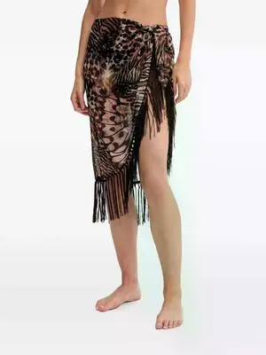 Guess Animal-print Fringed Pareo - Brown