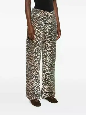 GANNI Leopard Print Wide Leg Jeans