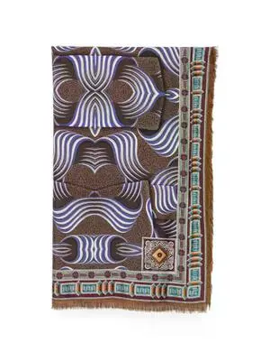 PIERRE-LOUIS MASCIA Abstract-print Frayed-edge Scarf - Brown