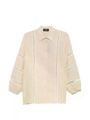 CLIPS Crochet-trim Long-sleeve Linen Shirt - Neutrals