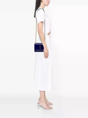 Saint Laurent Patent Monogram Sunset Crossbody Bag - Blue