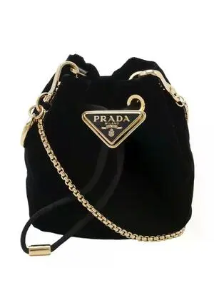 Prada Mini Velluto Drawstring Pouch Crossbody Bag - Black