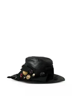 Dolce & Gabbana Embellished Leather Wide Brim Hat