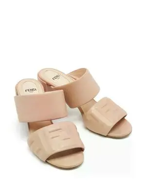 Fendi Beige Leather Ff Motif Block Heel Sandals