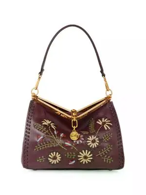 Etro Medium Leather Vela Bag With Floral Motif - Red