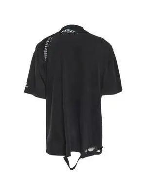 Balenciaga Distressed Logo Print Oversized T-shirt - Black