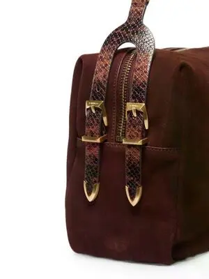 Pinko Suede Shoulder Bag With Snake-effect Trim - Brown