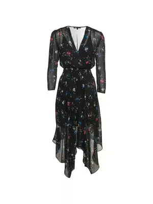 Maje Floral Print Tiered Midi Dress - Black