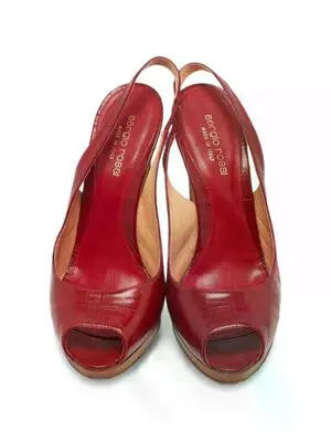 SERGIO ROSSI Eel Leather Peep-toe Slingback Pumps