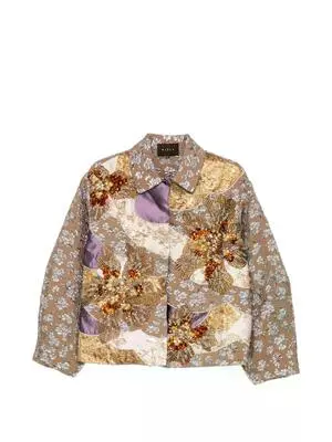 Biyan Floral Jacquard Bead-embellished Jacket - Neutrals