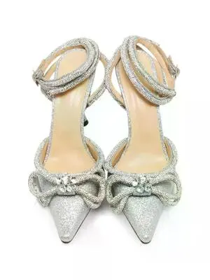 Mach & Mach Double Bow Glitter Pumps With Crystal Embellishments