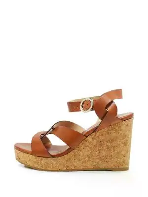 JIMMY CHOO Leather Wedge Sandals - Brown